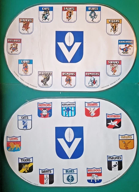 2 VINTAGE VFL / Afl Placemats 1975 Team Club Logos & 1976 Caricature ...