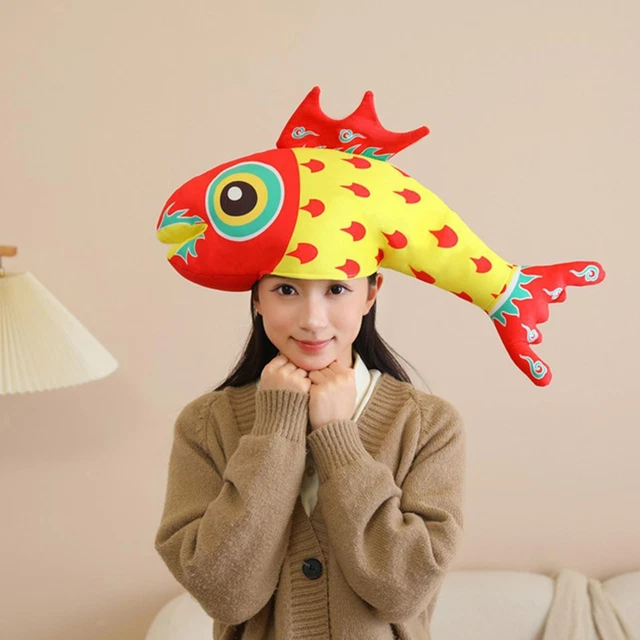 ANIMAL COSTUME HAT Plush for Kids Adults Fish Headgear Winter Warm Hat ...
