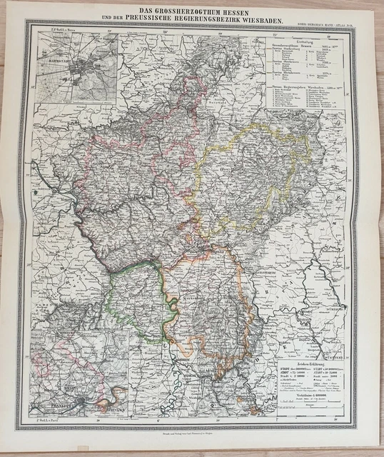 LANDKARTE MAP 1892: Das Grossherzogthum Hessen und der Preussische ...