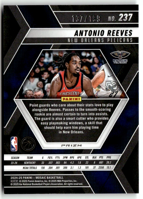 PANINI MOSAIC 2024-25 NBA Number 237 Antonio Reeves Rookie Blue Mosaic ...