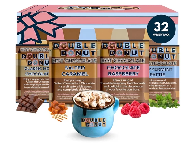 DOUBLE DONUT COFFEE Gourmet Holiday Hot Cocoa Mix Variety Pack 32 Count ...