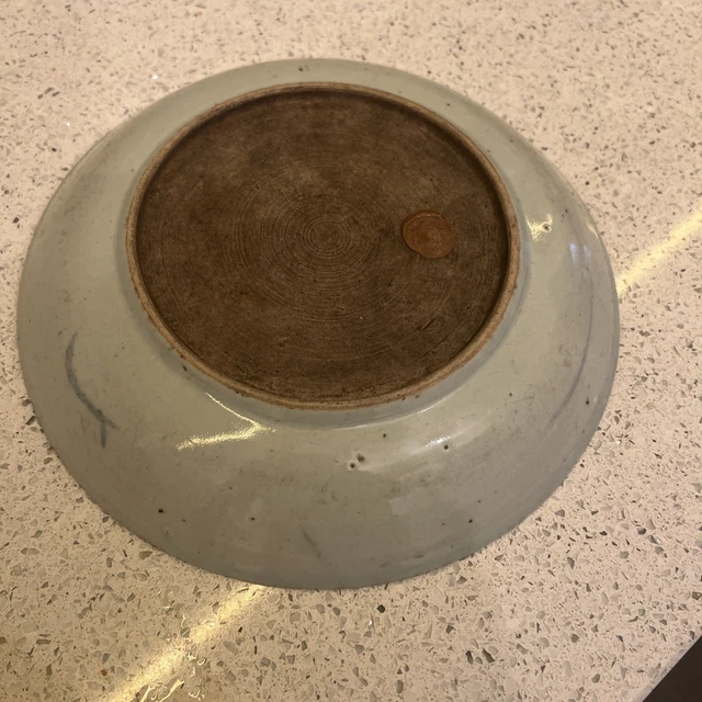 ANTIQUE CHINESE UNDERGLAZE Blue and White Koi Fish Plate with customs ...