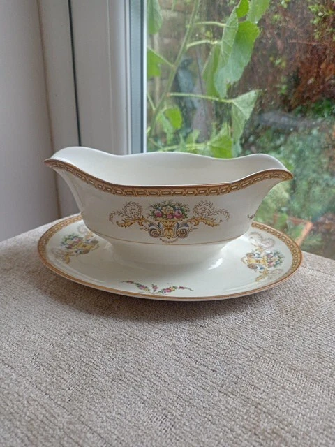 VINTAGE ALFRED MEAKIN England Gravy Boat with Underplate Floral Pattern ...
