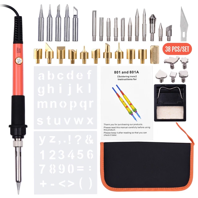 60W 38-PIECE PYROGRAPHY Kit with Adjustable Temp 200-450℃, Wood Burning ...