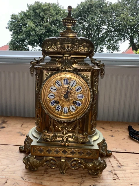 (T) QUALITY ANTIQUE Brass Cased French Mantel Clock - Movement Signed G ...