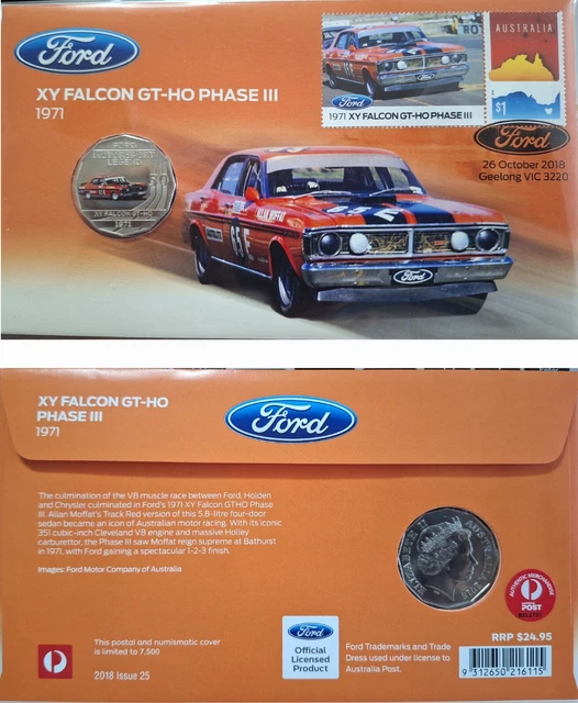 2018 1971 FORD XY Falcon GT-HO Phase III PNC/FDC RAM 50c colored coin ...