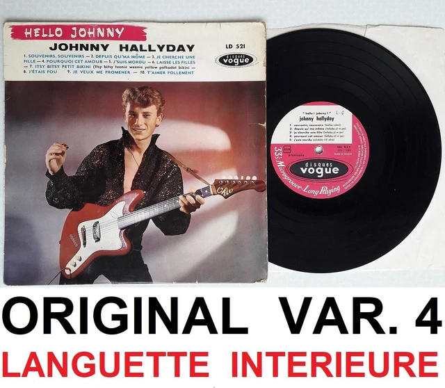 JOHNNY HALLYDAY HELLO Johnny 33 T original Vogue LD 521 V 4 languette ...
