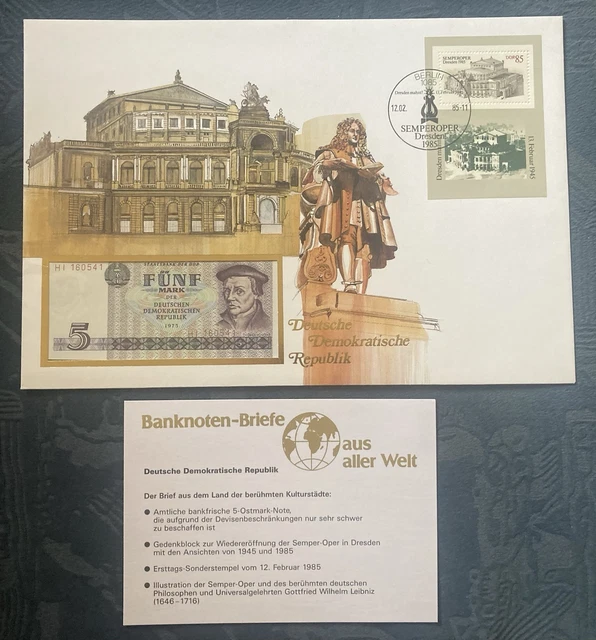 BANKNOTENBRIEF - DDR - Semperoper - 5 Mark 1975 - UNC EUR 13,20 - PicClick DE