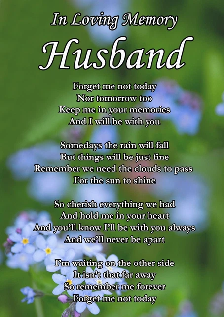 HUSBAND FORGET ME Not Poem Graveside Memorial Sympathy Funeral Card ...