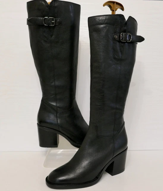 NEW CLARKS MASCARPONE 2 Up Black Leather Knee High Block Heel Riding ...