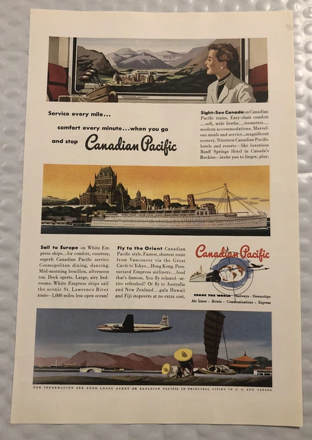 VINTAGE 1950 CANADIAN Pacific Original Print Ad Full Page - Service ...