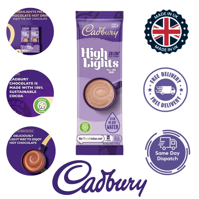 CADBURY HIGHLIGHTS HOT Chocolate – Light & Creamy – Choose 20 / 40 / 60 ...