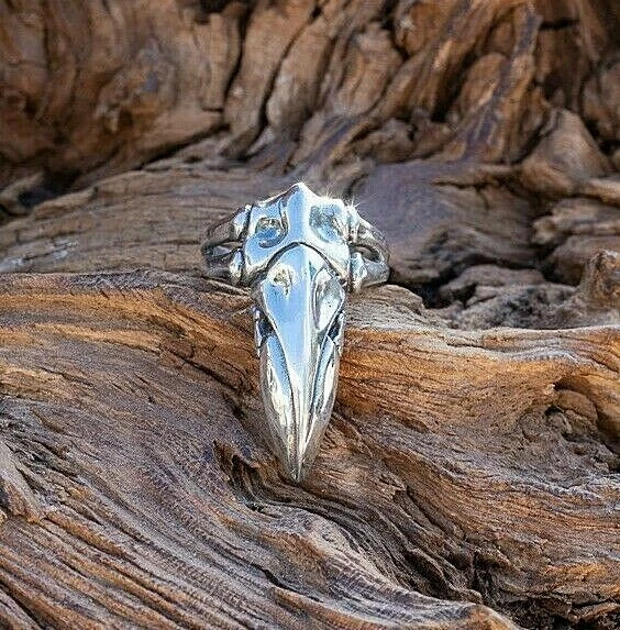 ODIN'S RAVEN SKULL 925 silver Ring Crow Gothic Celtic Biker Viking Thor ...