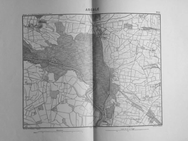 1858.THIERS.DUVOTENAY MAPPA TOPOGRAFICA=ARCOLE - VERONA=ITALIA Acciaio ...
