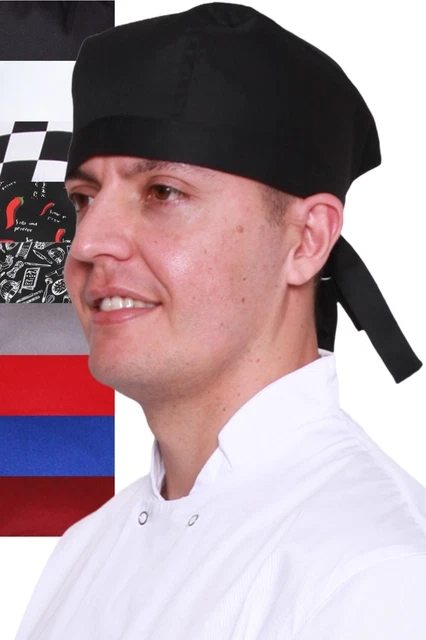 CHEF BANDANA HAT Head Cover Uniform Baker Kitchen Restaurant Pub £8.69 ...