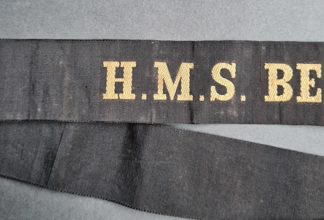 WW1 ROYAL NAVY Cap Tally HMS Bellerophon Dreadnought Battleship 45 ...