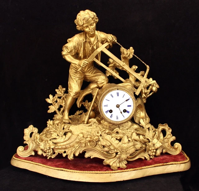 LG 17& ANTIQUE French Striking Mantel Clock & Stand Woodsman/Forester ...