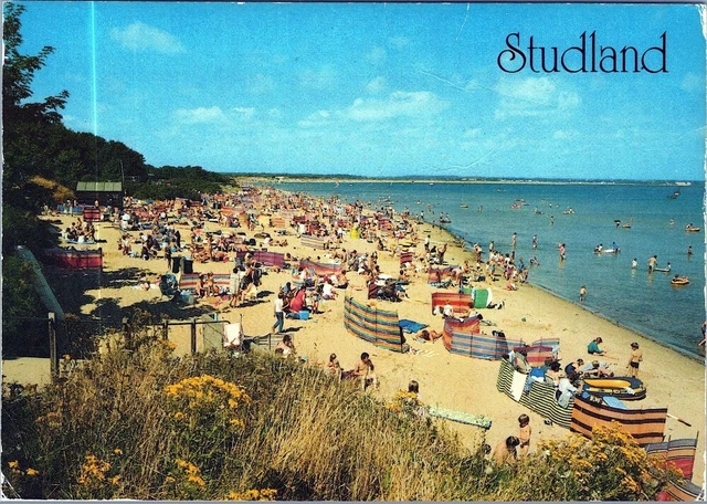 POSTKARTE STUDLAND WASSER Himmel Wolke Menschen am Strand Pflanze Boot ...