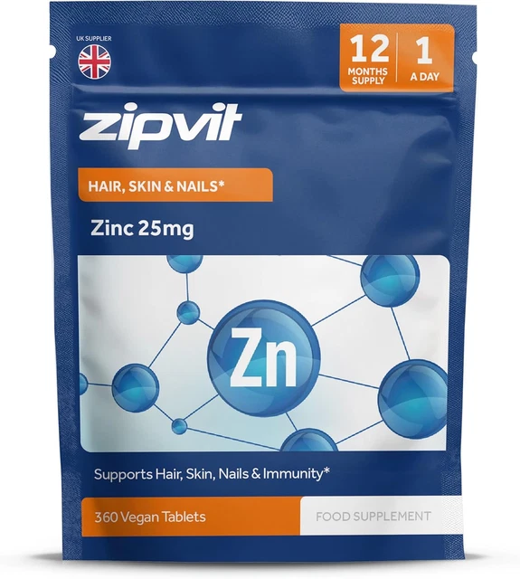 ZINC 25MG POUCH, 12 Months Supply, Recommended Dose Zinc Supplement ...