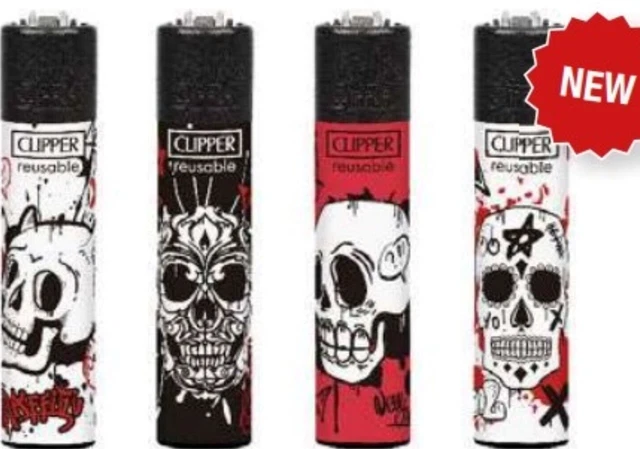 4 X CLIPPER Lighters GRAFFITI SKULLS Gas Lighter Refillable YOU GET ALL ...