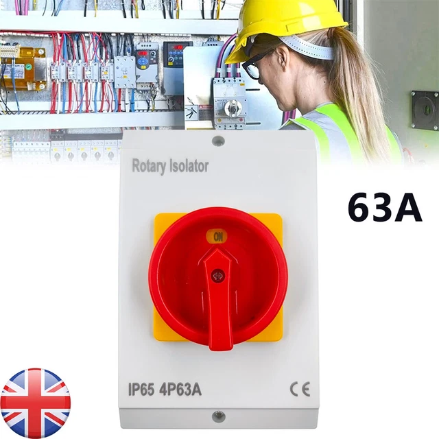 IP65 INSULATED 4 POLE 63A Rotary Isolator Switch 4P AC (230V-415V) UK £ ...