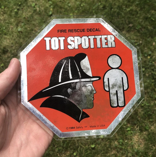 VINTAGE 1984 SAFETY 1st USA TOT SPOTTER Fire Rescue Decal Glass Plaque ...