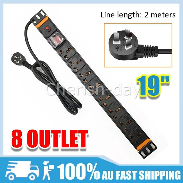 8 WAY 19& Power Board Server Rack Mount PDU 1RU Overload Protection ...