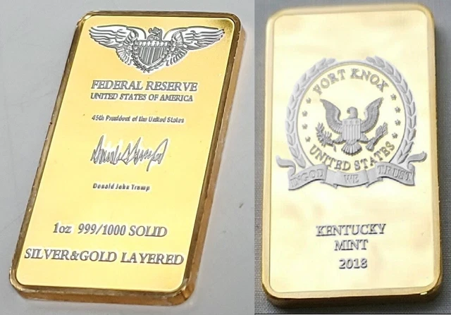 FORT KNOX GOLD Silver Bar Donald Trump Signature US Mint Americana ...