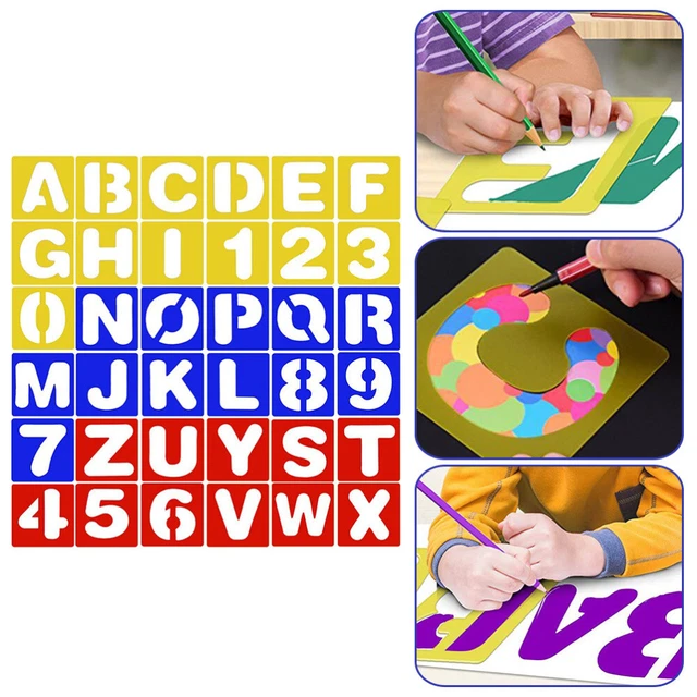 ALPHANUMERIC DRAWING TOOLS Plastic Stencils Hollow Letter Templates ...