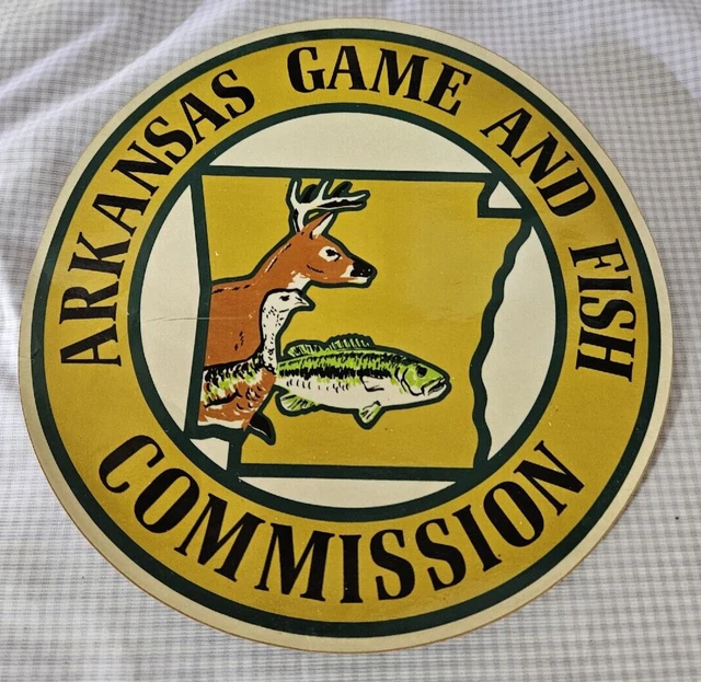 VINTAGE ARKANSAS GAME And Fish Commission round logo STICKER EXTREMELY ...