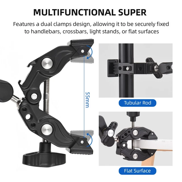 .SUPER CLAMP MOUNT Double Camera Clamp With Dual Ball Head Cold Shoes 1 ...