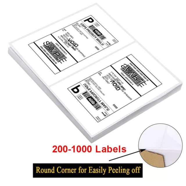 200-4000 HALF SHEET Shipping Labels Page 8.5x5.5 Self Adhesive Round 2 ...