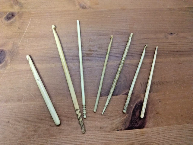 7 VINTAGE BONE Crochet Knitting Needle Sewing Hooks Hand Carved £22.00 ...