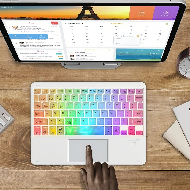 WIRELESS KEYBOARD TOUCHPAD Cover Rgb Light Tablet with Protective Case ...