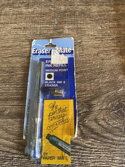 ERASERMATE INK REFILL Black Medium Point Vintage Unopened With Eraser ...
