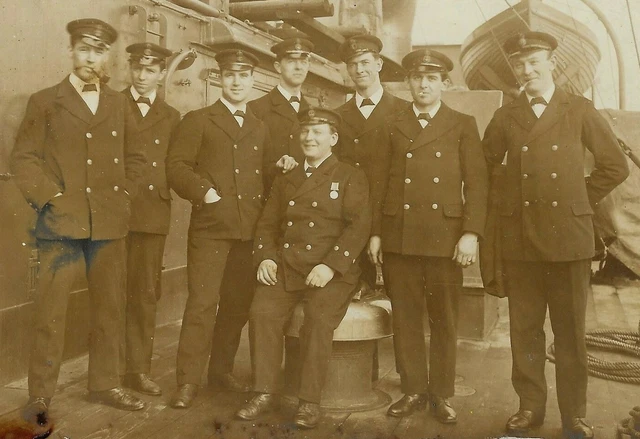 WW1 REAL PHOTO Postcard British Royal Navy Officers Sailors On Deck ...