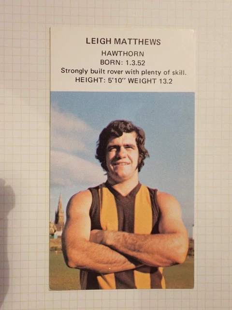 1974 VFL CARD Dinkum Pies Leigh Matthews Hawthorn Hawks Football Club ...