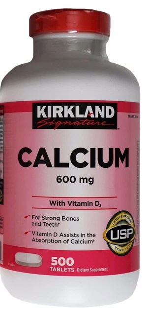 KIRKLAND CALCIUM 600MG plus Vitamin D3 Support Bones Teeth, 500 Dietary ...
