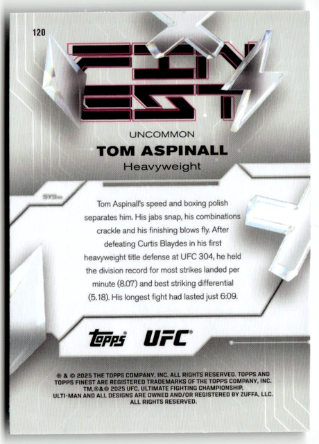 TOPPS FINEST UFC 2025 No. 120 Tom Aspinall Aqua Refractor 29/175 EUR 5 ...