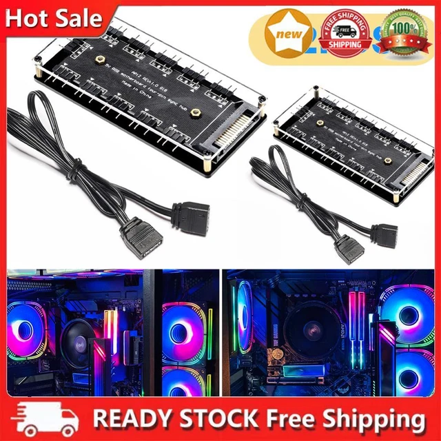 10 PORTS RGB Fan HUB PC Desktop SATA Power 5V 3PIN ARGB Extension ...