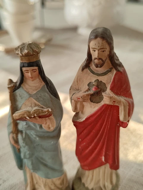 STATUETTE DE DÉVOTION Sainte Radegonde Sacré Coeur Jesus Ancien Vintage ...