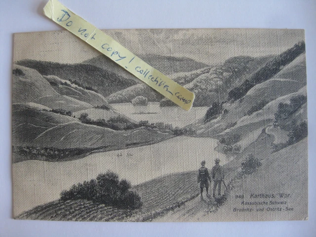 ALTE LITHO POSTKARTE Karthaus Wanderer Kassubische Schweiz Westpreußen ...