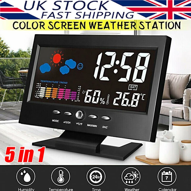 DIGITAL ALARM CLOCK Display Time Temperature Weather Calendar Date ...