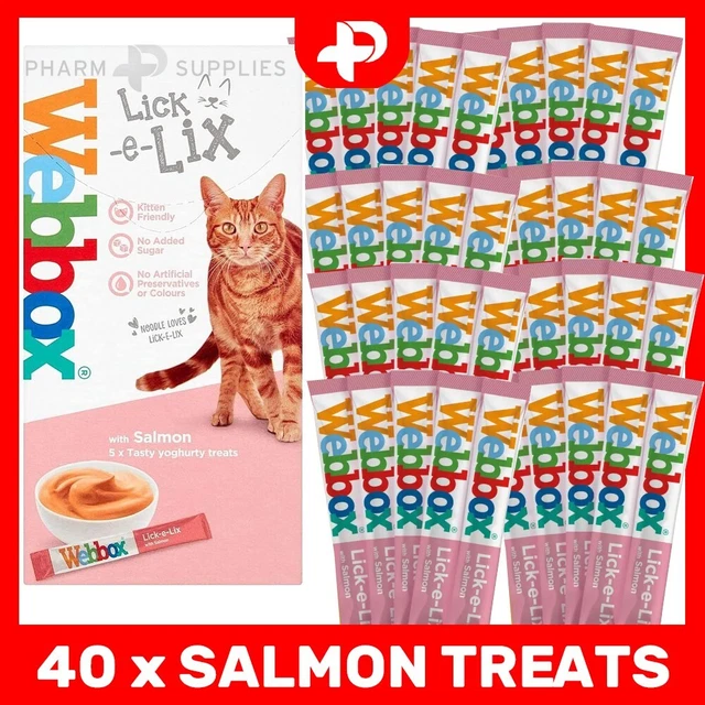 8 X WEBBOX Salmon Lick-e-Lix Yoghurt Cat Treat Kitten Cat Food 5 x 15g ...