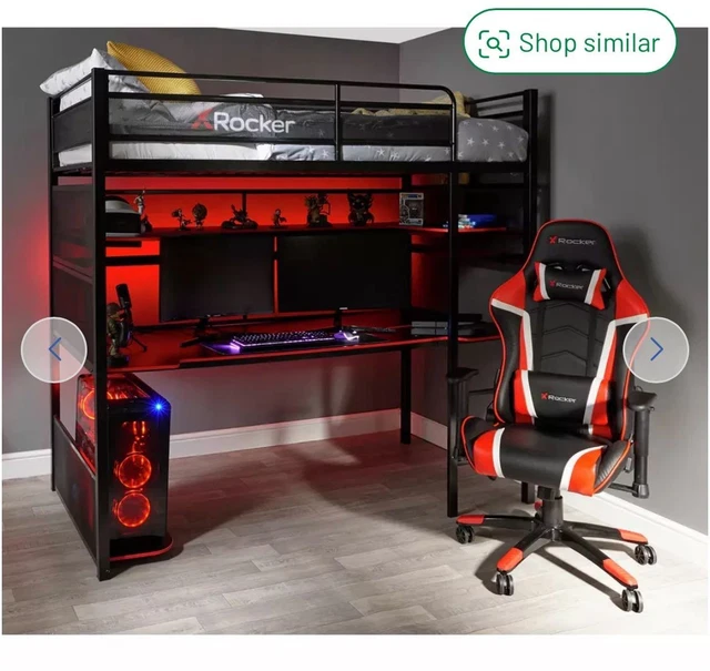 X ROCKER BATTLEBUNK Gaming High Sleeper Bed with Desk - Black (7118801 ...