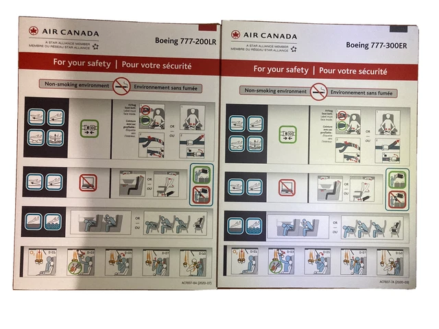 LIMITED EDITION AIR Canada 777-200LR And 777-300ER Safety Card Set $7. ...