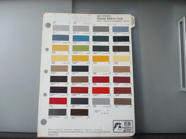 PAINT COLOR REFERENCE Sample Paint Chips R-M 1980 General Motors Colors ...