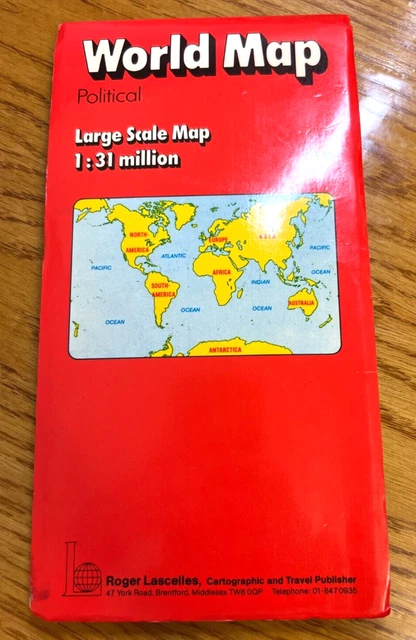 1989-1990 WORLD POLITICAL MAP - Roger Lascelles 1:31m scale Folding ...