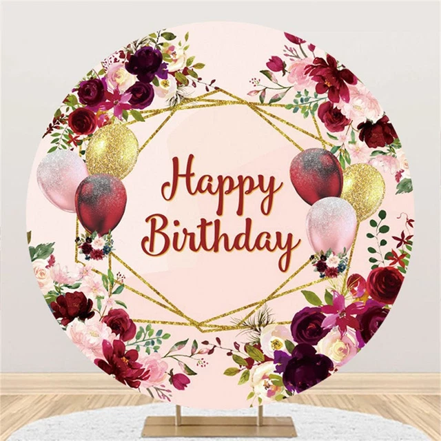 GLITTER BALLOONS RED Rose Happy Birthday Circle Backdrop $37.90 ...