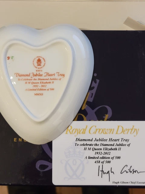 ROYAL CROWN DERBY HM Queen Elizabeth II Diamond Jubilee Heart Tray Old ...